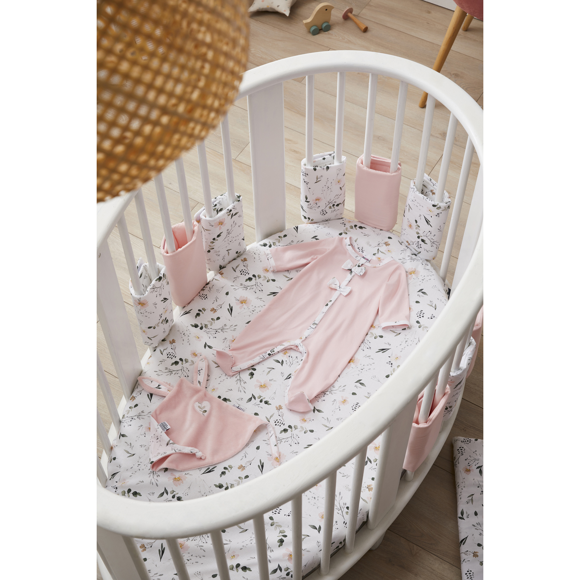 Sweet Garden Tour De Lit Modulable And Respirant Imprimé Botanique Blush